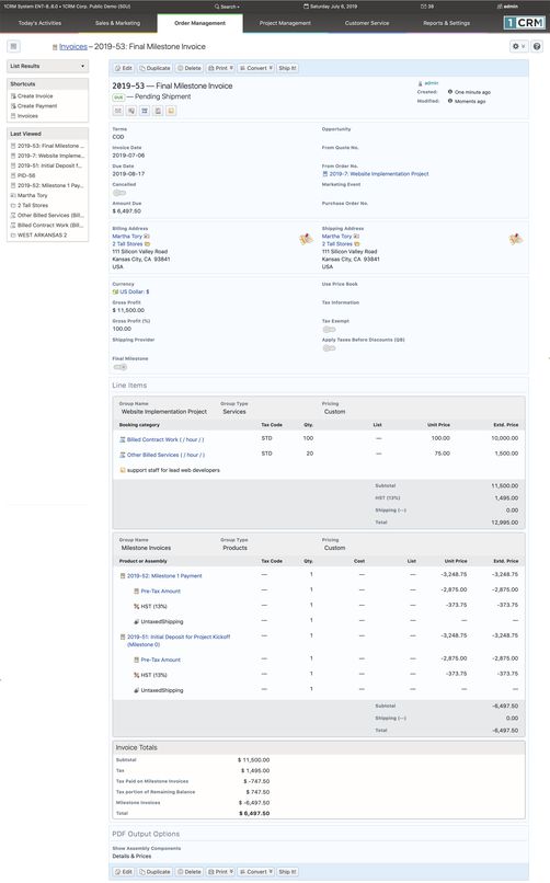 Chapter 6.0 Order Management | 1CRM 8.6 Guide