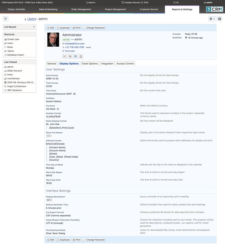 Chapter 10.0 Your User Profile | 1CRM 8.6 Guide