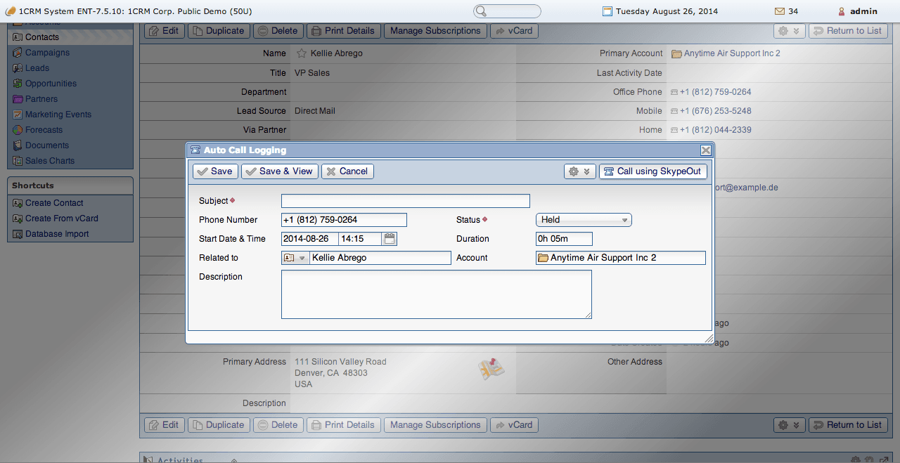 SkypeOut-Calling-Within-1CRM - 1CRM: All-in-One CRM Software